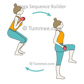 Bicep Curl Chair Step Out Squat Exercise Weights Levelup-Poses | Tummee.com