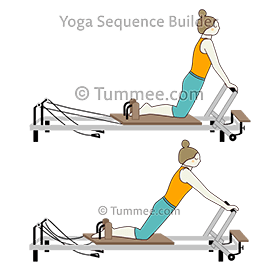 Ejercicio de estiramiento hacia abajo Pilates Reformer-Posturas ...