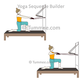 Ejercicio de Pilates con remo y zancada alta en la torre Reformer ...