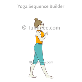 Upright Staggered Stance Pose Prayer Hands (Raja Prathanasana I ...