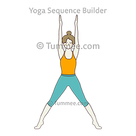 Wide Legged Mountain Pose On Tiptoes Arms Extended Up (Prasarita ...